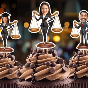 Law School Grad Cupcake Toppers Attorney Custom Face With Scales of ...