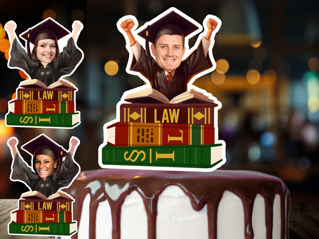 Law School Grad Cake Toppers Attorney Custom Face With Law Books Lawyer ...