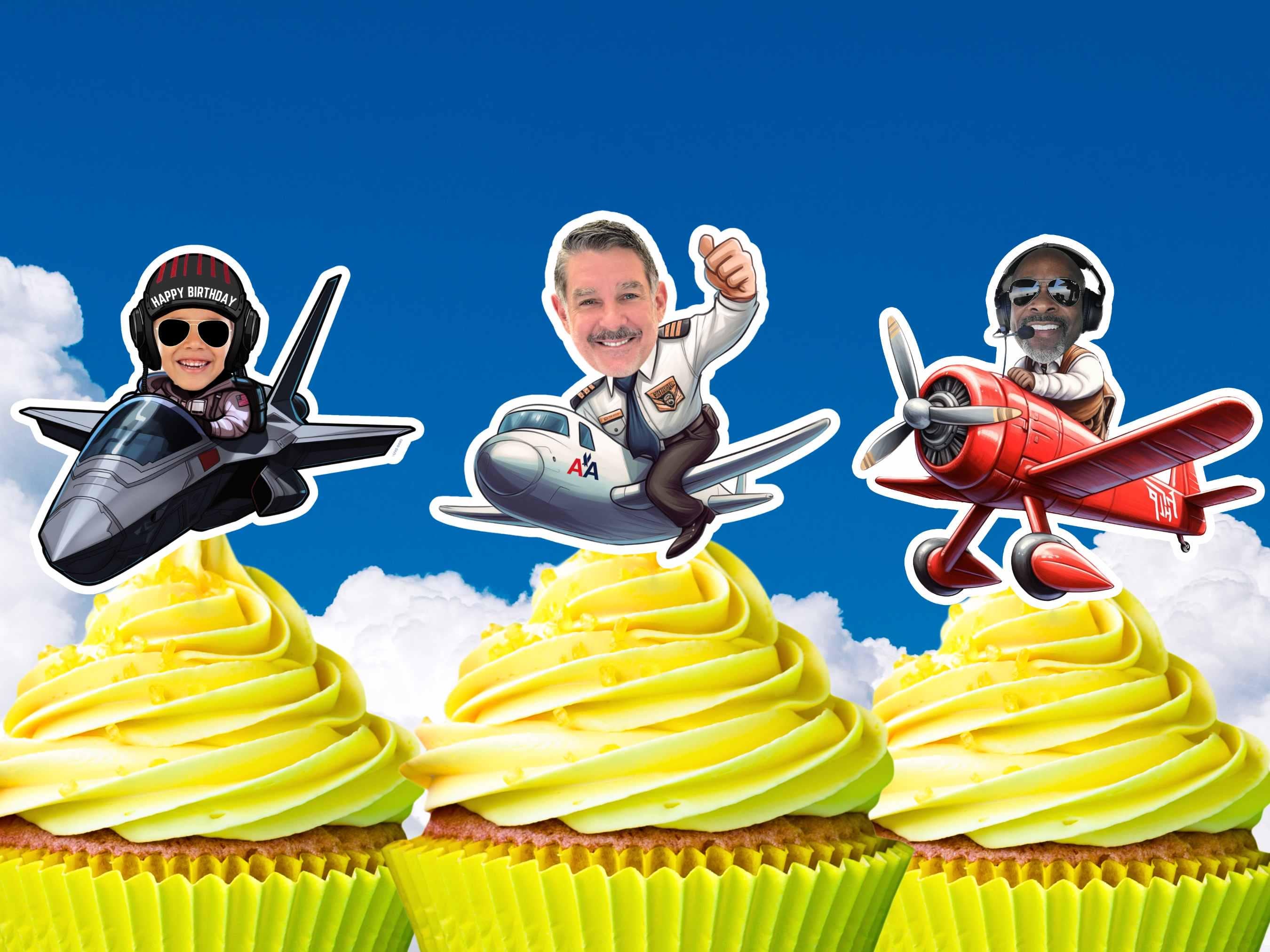 Funny Pilot Cupcake Plane Toppers Party With Airplane and Pilot With ...