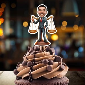 Law School Grad Cupcake Toppers Attorney Custom Face With Scales of ...