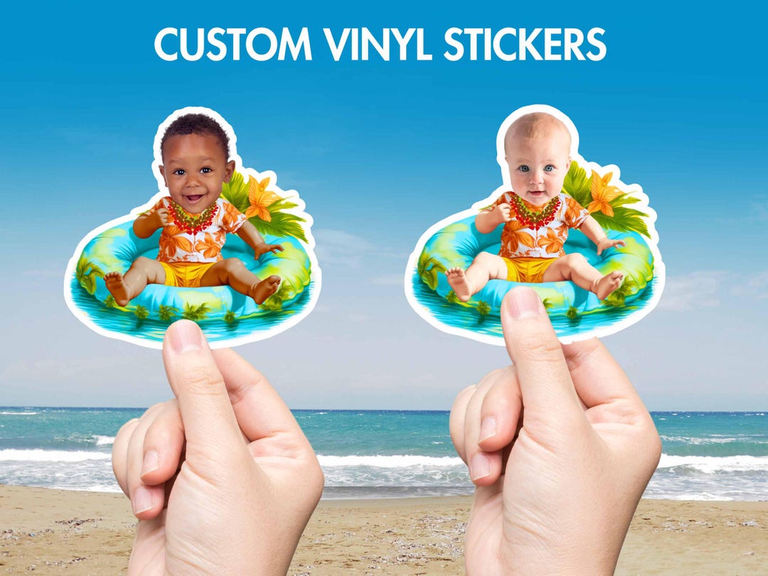 Custom Baby Photo Stickers: Tropical Pool Party Caricature, Waterproof ...