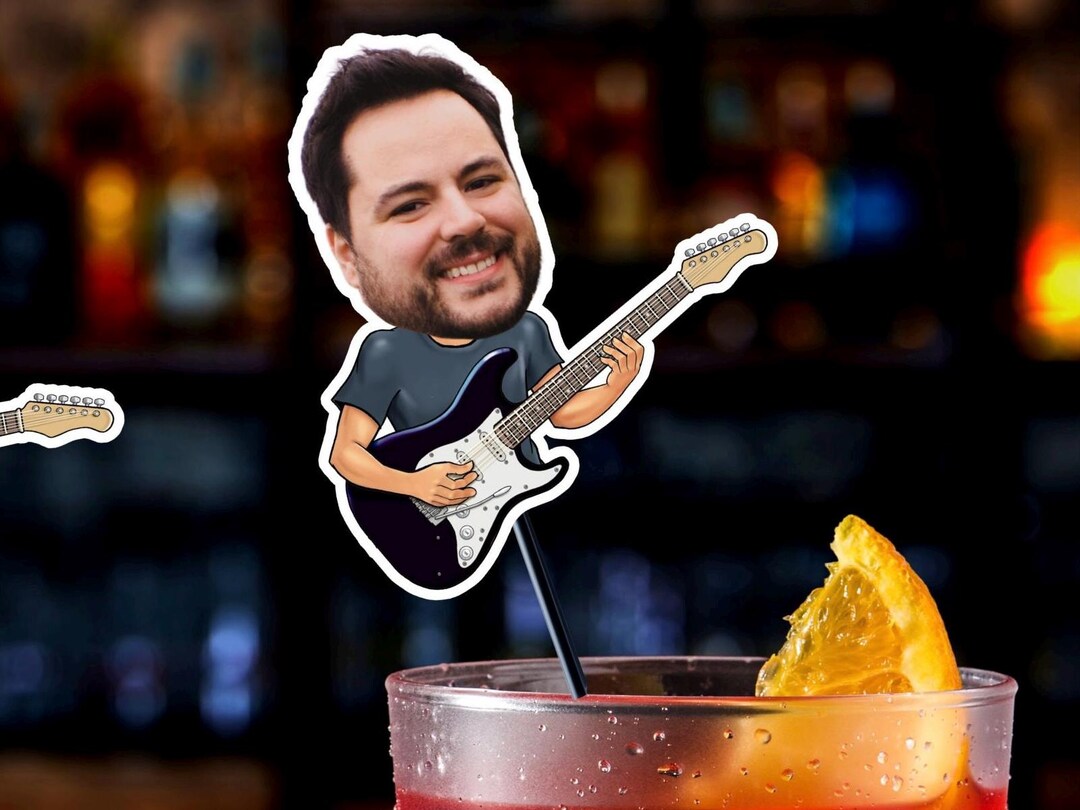 Musician Guitar Guitarist Drink Stirrers Personalized Face Custom Party ...