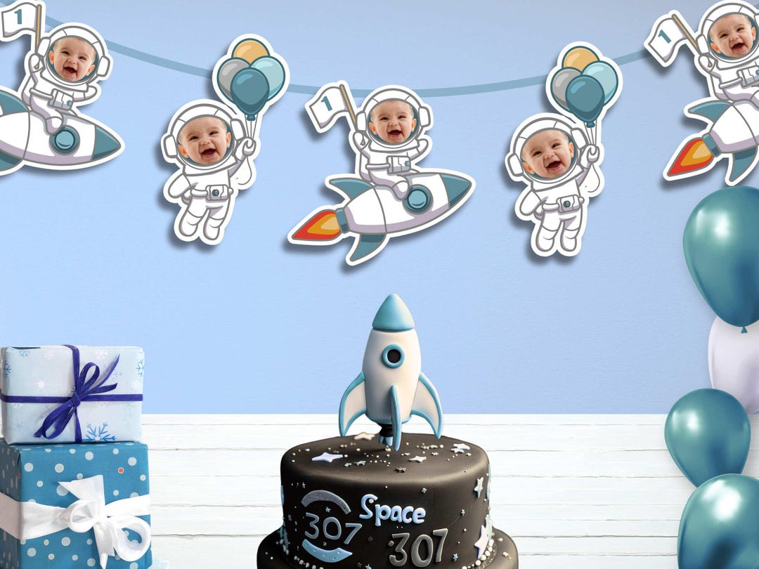 Printable Cute Baby Space Banner Custom Color Rocket and Astronaut ...