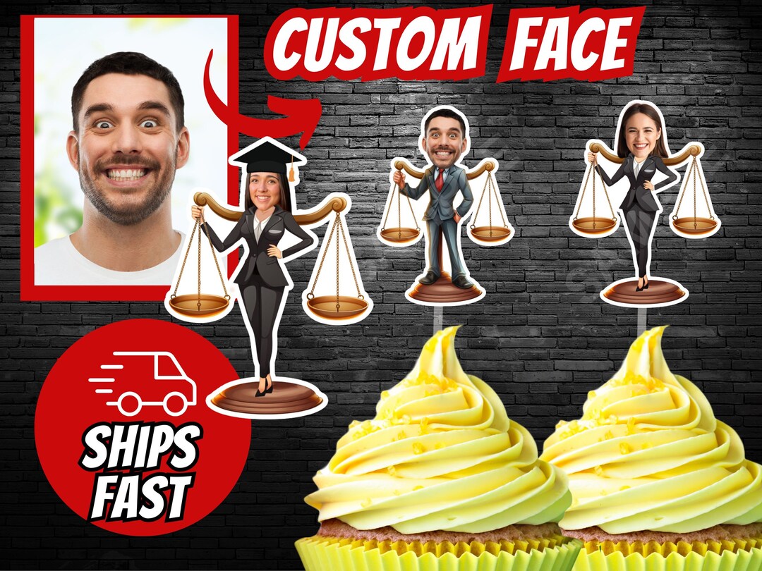 Law School Grad Cupcake Toppers Attorney Custom Face With Scales of ...