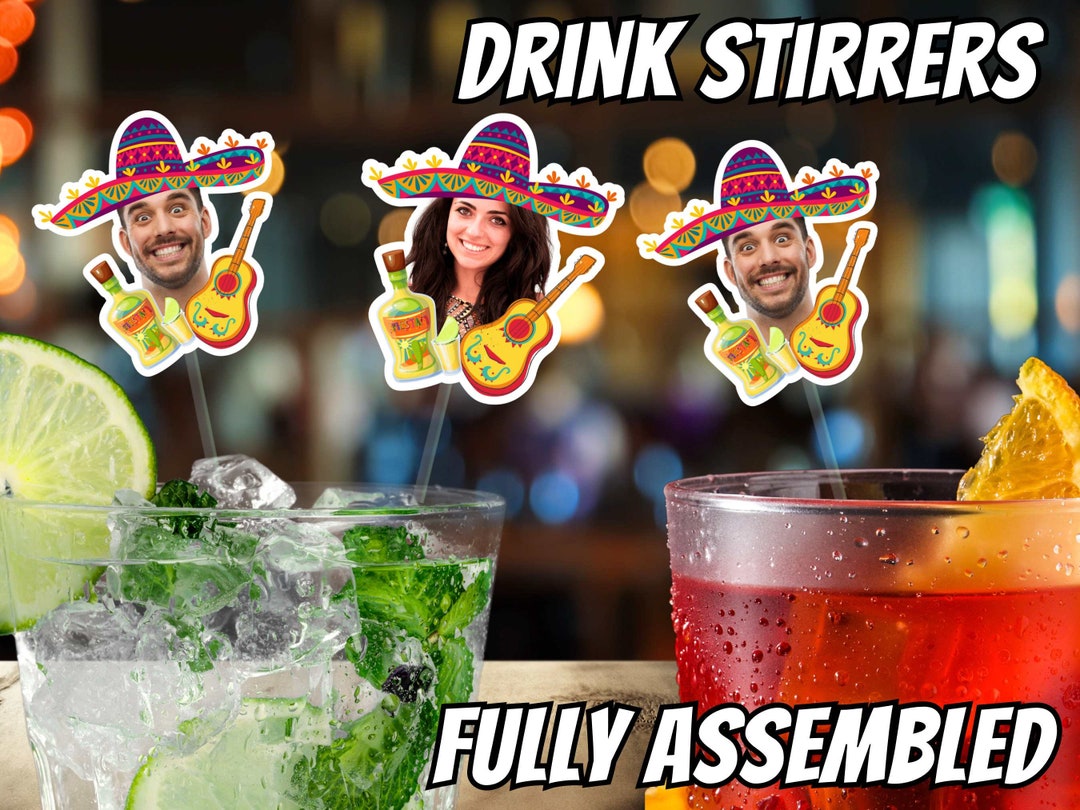 Fiesta Drink Stirrers With Face and Sombrero, Stir Sticks Personalized ...