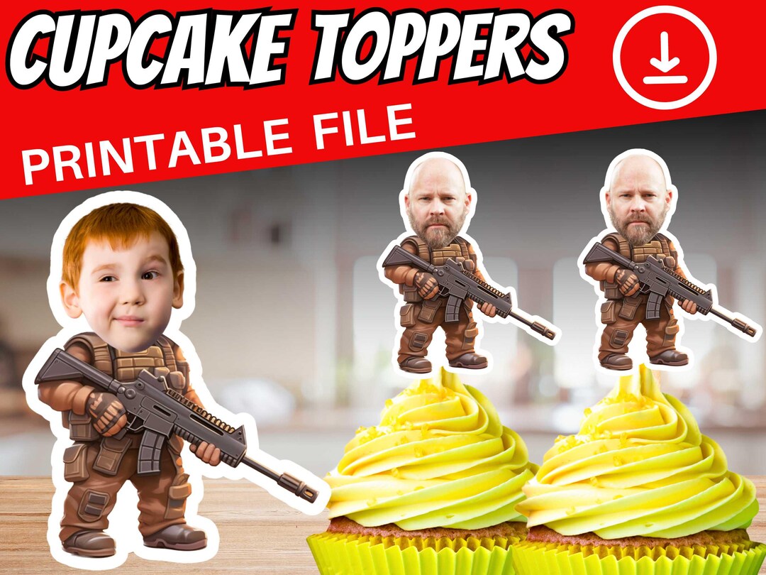 Printable Soldier Cupcake Personalized Face Military Combat Veteran ...