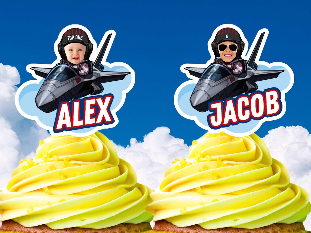 Custom Face Fighter Pilot Cupcake Toppers, First Birthday - Etsy