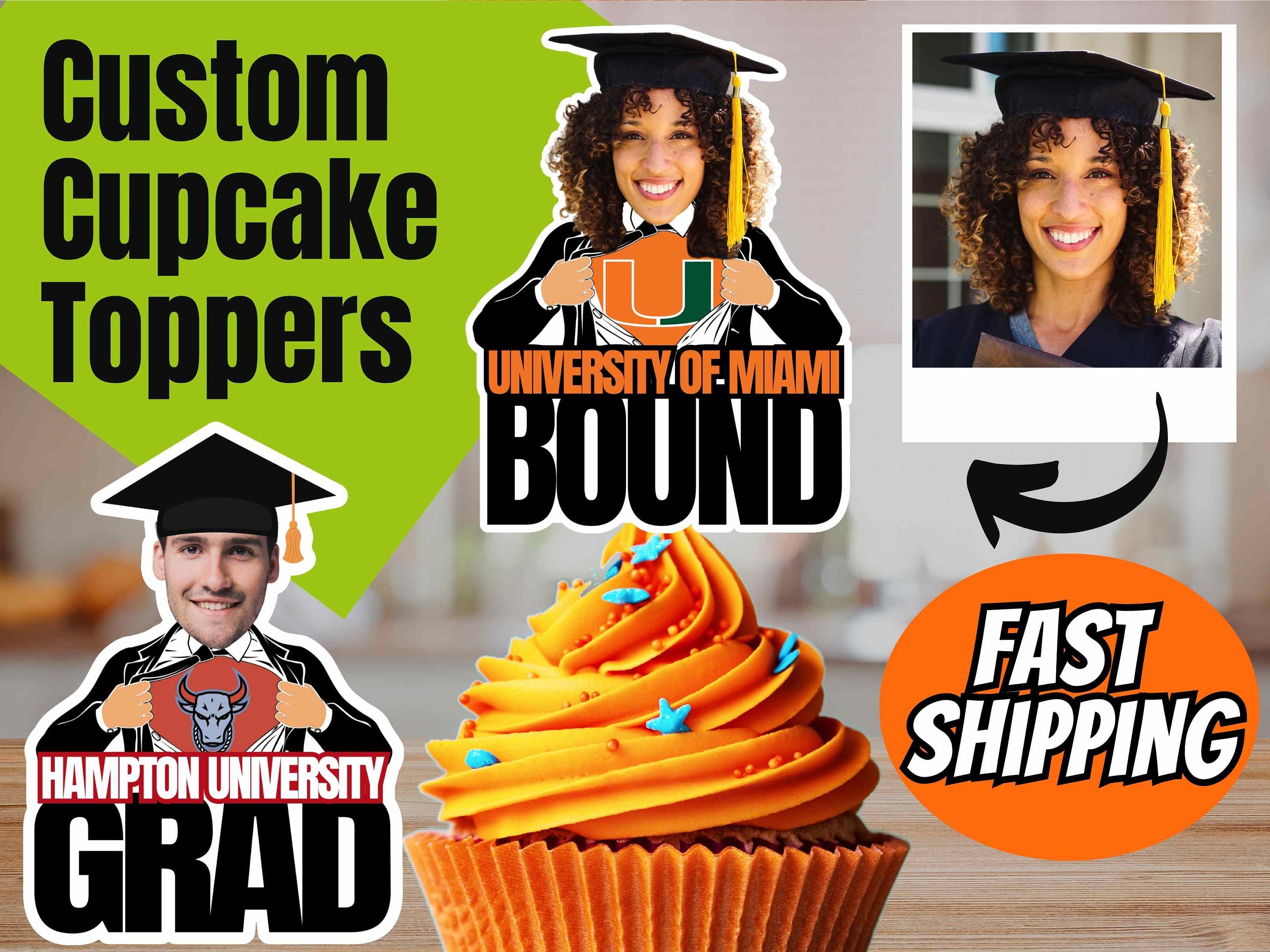 24 Custom Graduate Acceptance Custom Cupcake Topper Personalized Face ...