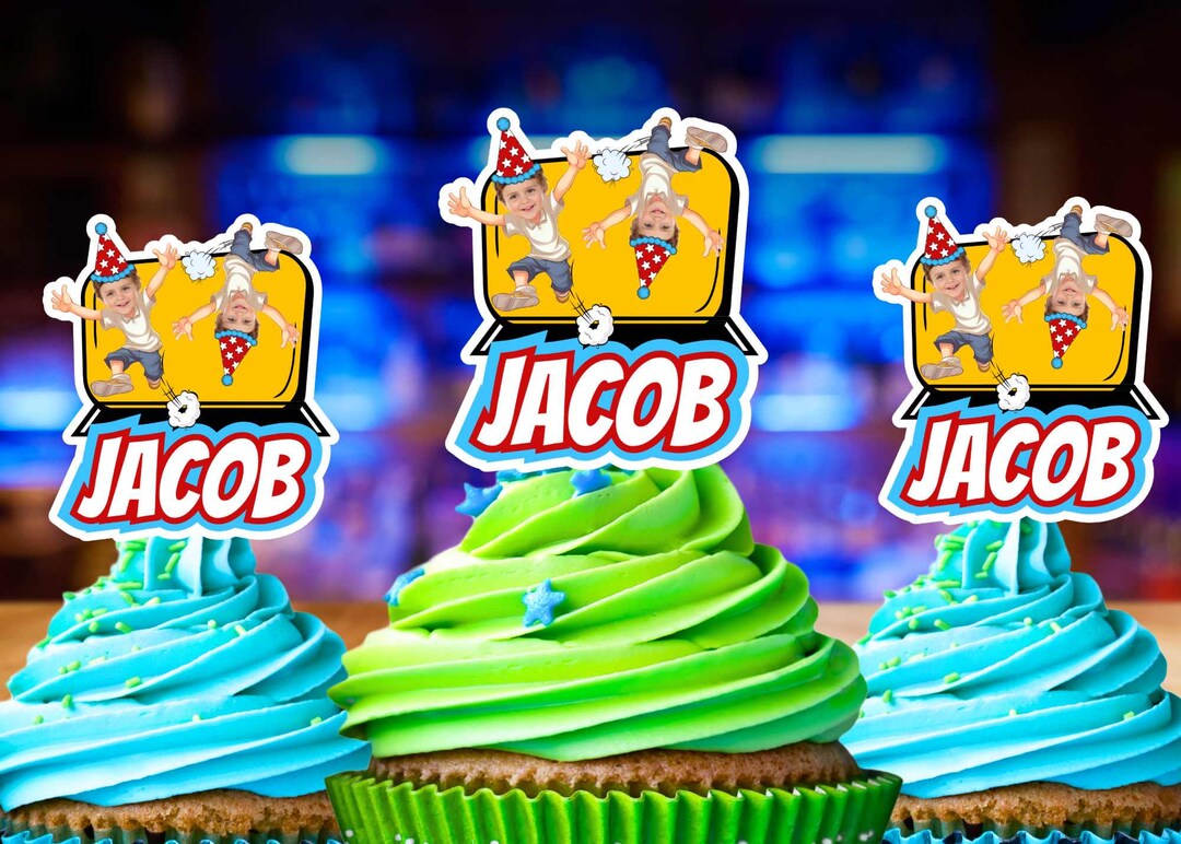 Custom Jumping Bounce House Birthday Cupcake Toppers W/ Custom Face ...