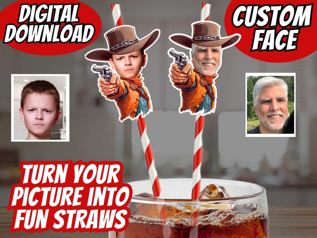 Printable Funny Cartoon Character Drink Straws With Cowboy Character ...
