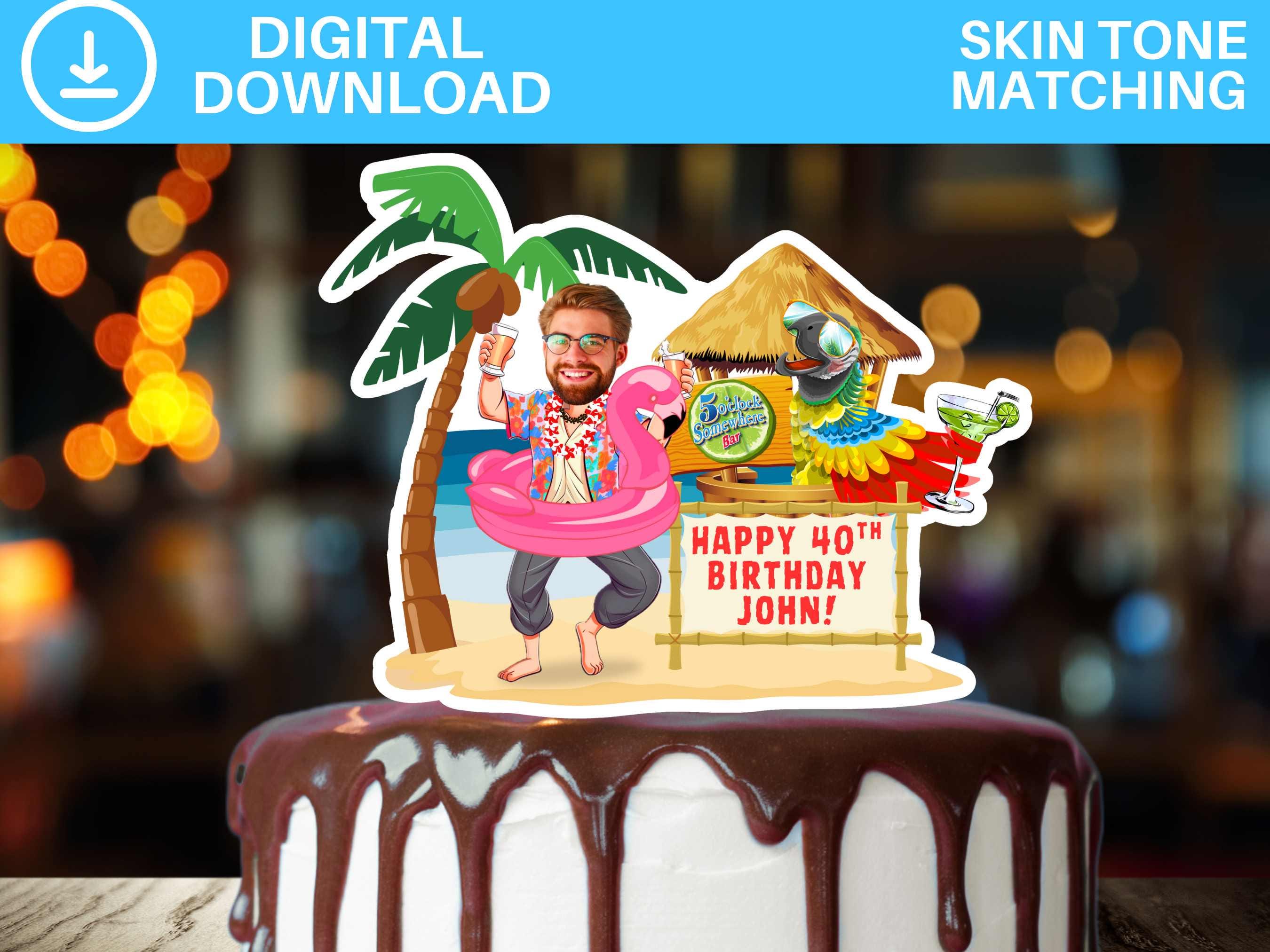 Printable Tropical Parrot Cake Topper Custom Retirement Birthday ...