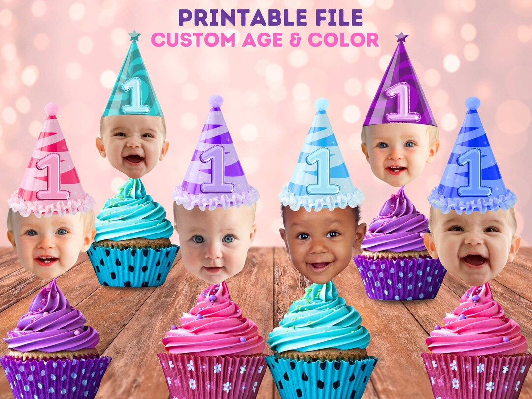 Printable Cupcake Toppers Baby Face, Cupcake Photo ANY AGE, Birthday ...