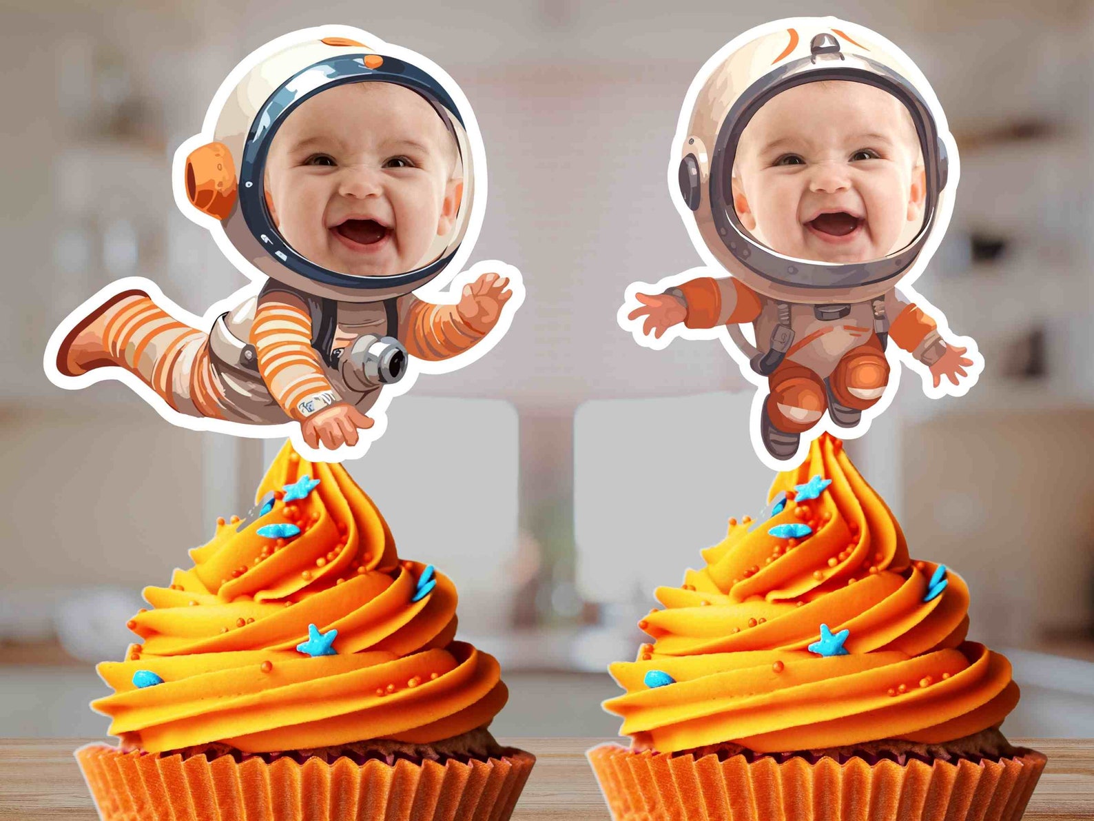 Cute Baby Space Cupcake Toppers With Rocket and Astronaut First Trip ...