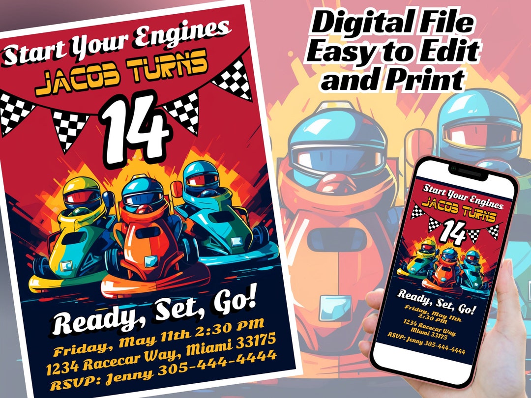 Editable Go Cart Birthday Invitation, Gocart Racing Party Invite ...