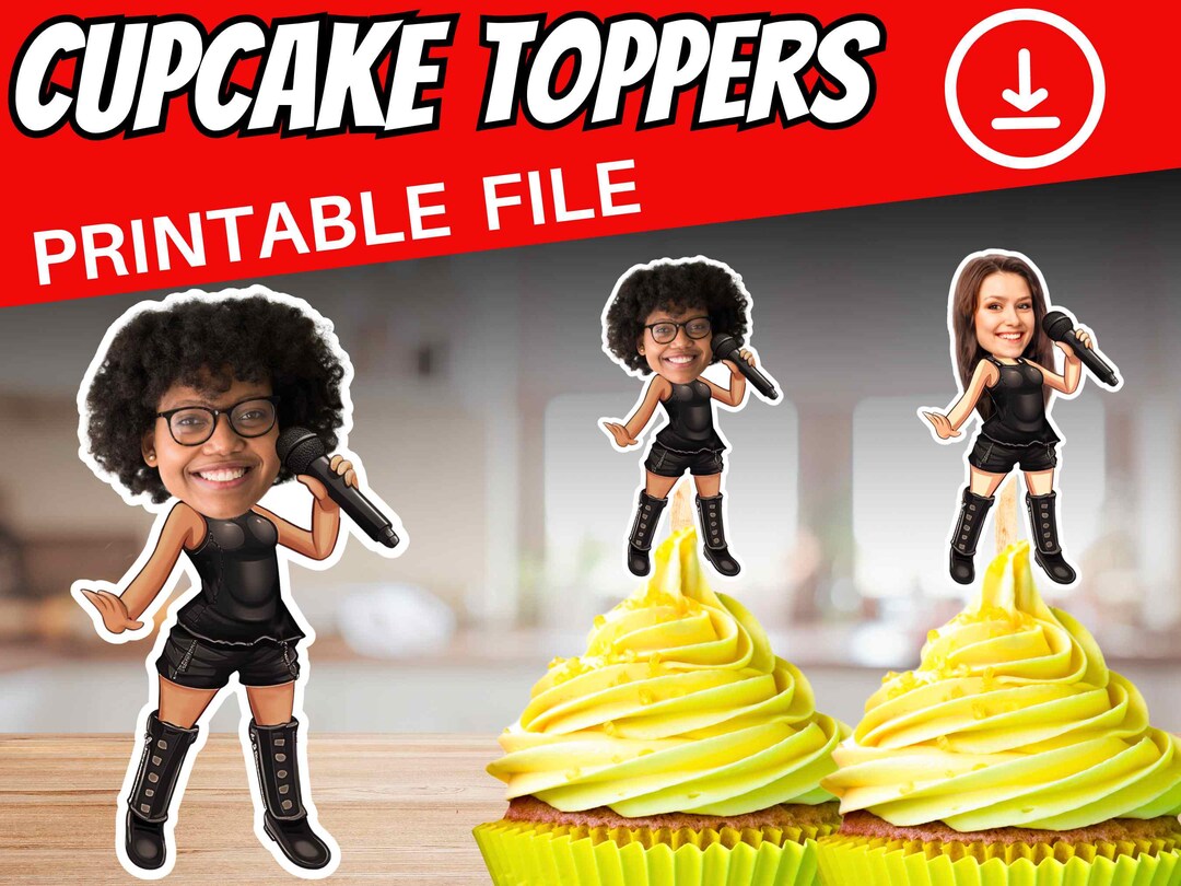 Printable Singer Pop Star Cupcake Karaoke Theme Personalized Face ...