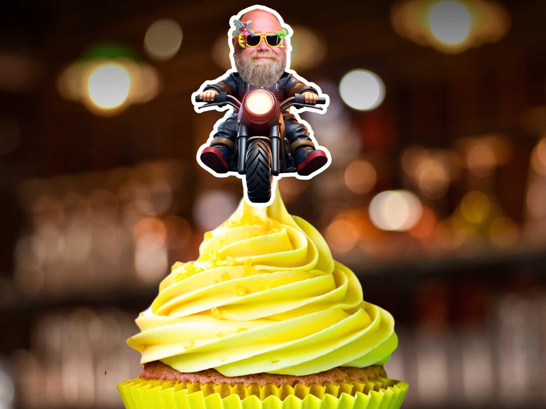 Printable Funny Motorcycle Cupcake Toppers Over the Hill Custom Face ...