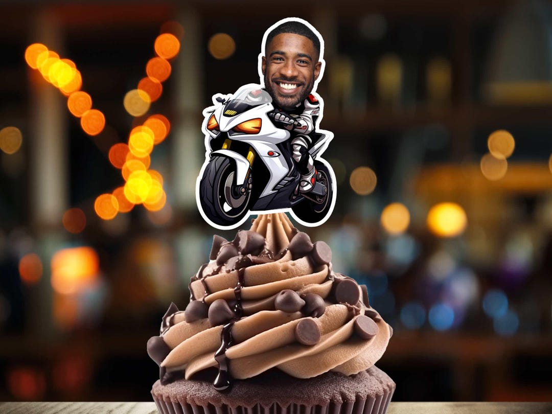 Funny Motorcycle Cupcake Toppers Party With Biker Custom Face Birthday ...