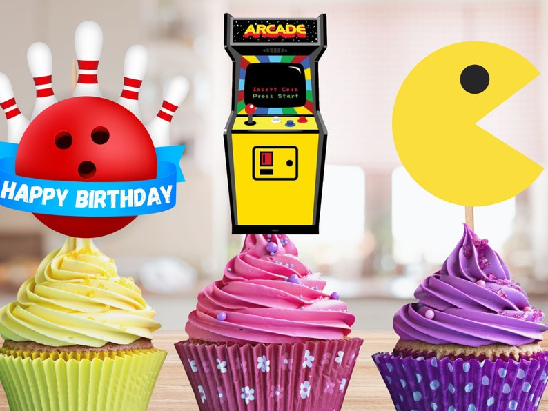 Arcade Bowling Cupcake Toppers Custom Message / Bowling Party - Etsy