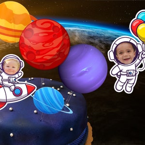 Space Planets Cake Toppers With Custom Photo | Fast Shipping of 5 Piece ...