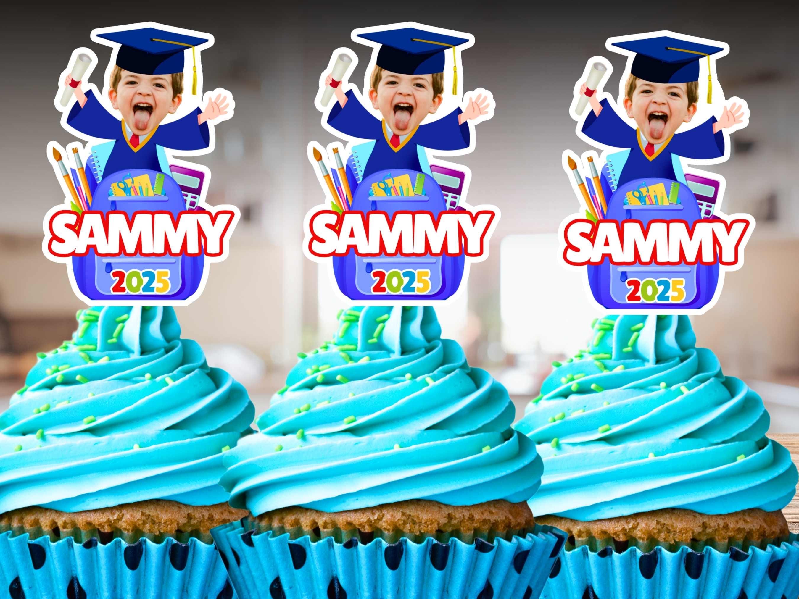 Kids Graduation Cupcake Toppers Custom Face & Name Kindergarten ...