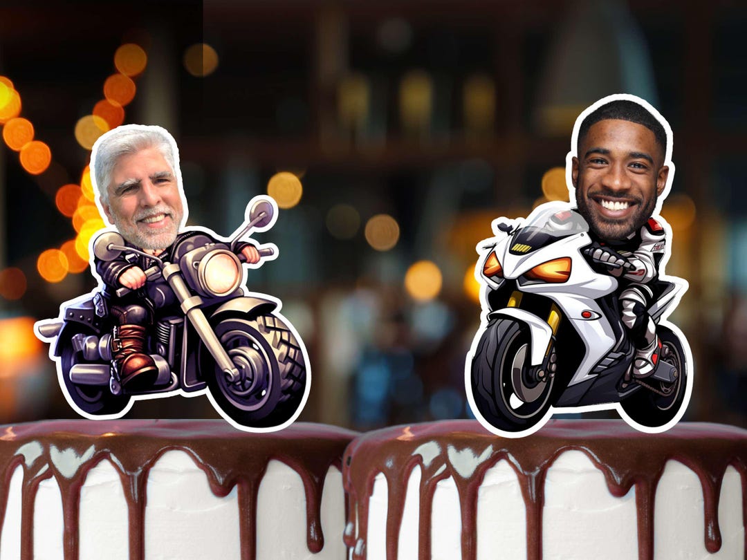 Motorcycle Cake Topper Biker Party Cake Decor With Custom Face Birthday ...
