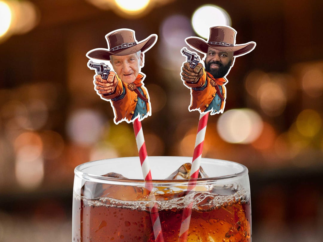 Printable Funny Cartoon Character Drink Straws With Cowboy Character ...