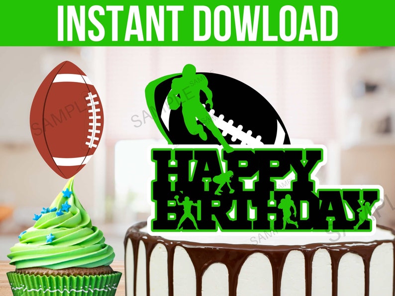 Football Cake and Cupcake Topper Printable American Football - Etsy