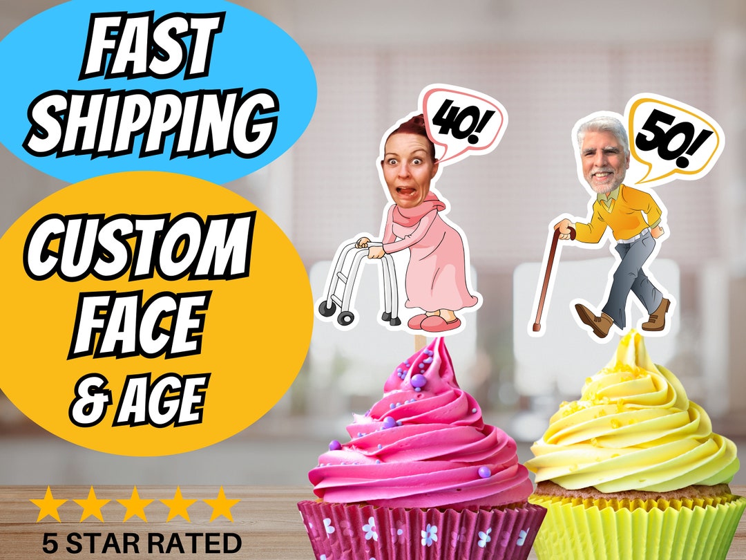 Funny Over the Hill Cupcake Toppers Personalized With Face and Age ...