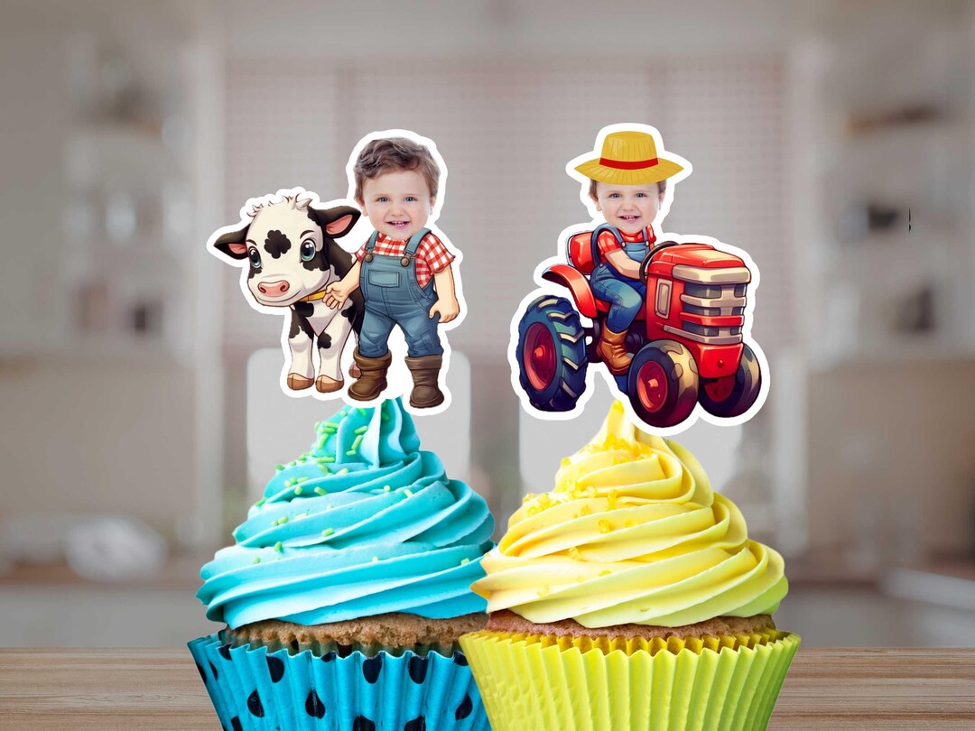 Custom Farm Cupcake With Cow and Farmer for Birthday Party. Farming ...