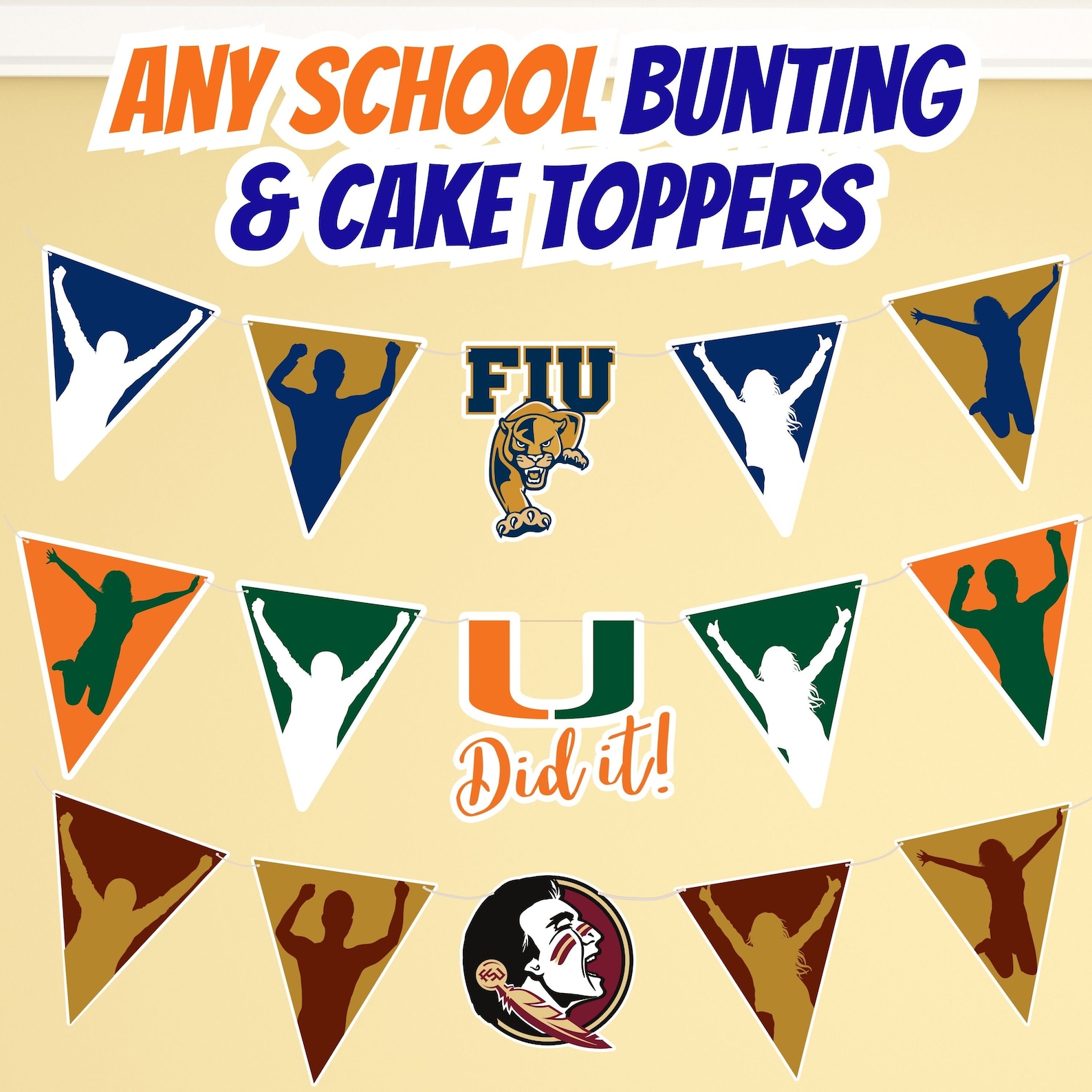 University & HS Bunting Garland and Cake Topper Bundle | College ...