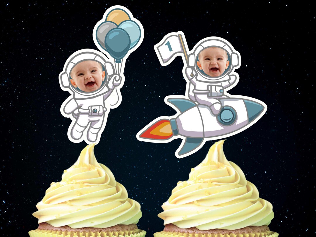 Cute Baby Space Cupcake Toppers With Rocket and Astronaut First Trip ...