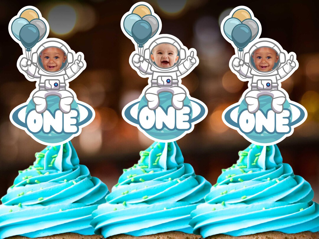 Cute Baby Space Cupcake Toppers. Planet, Astronaut and Balloons First ...
