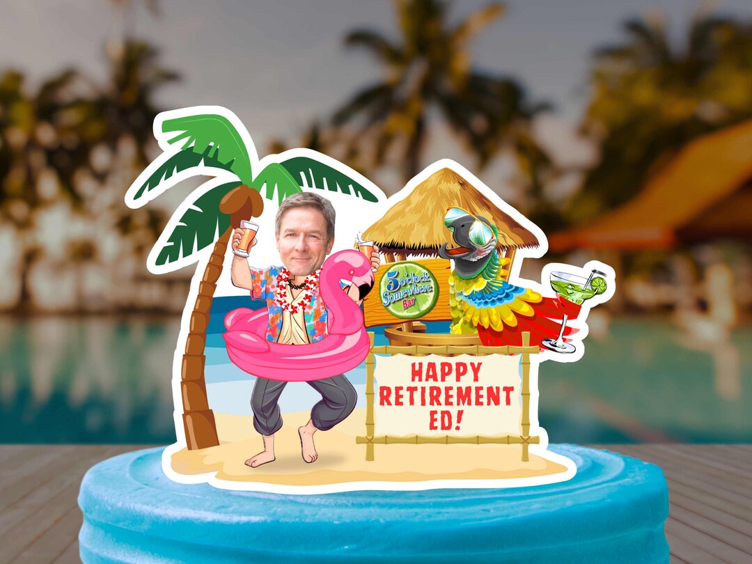 Printable Tropical Parrot Cake Topper Custom Retirement Birthday ...