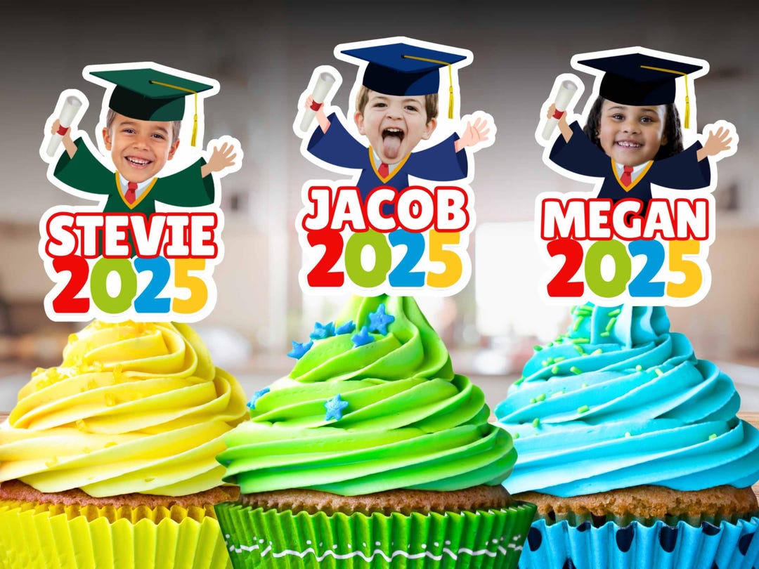 Kids Graduation Cupcake Toppers Custom Face & Name Kindergarten ...