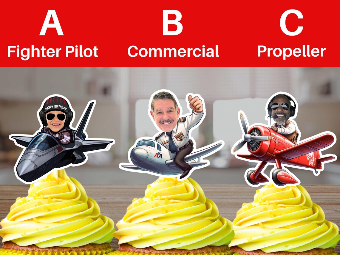 Funny Pilot Cupcake Plane Toppers Party With Airplane and Pilot With ...