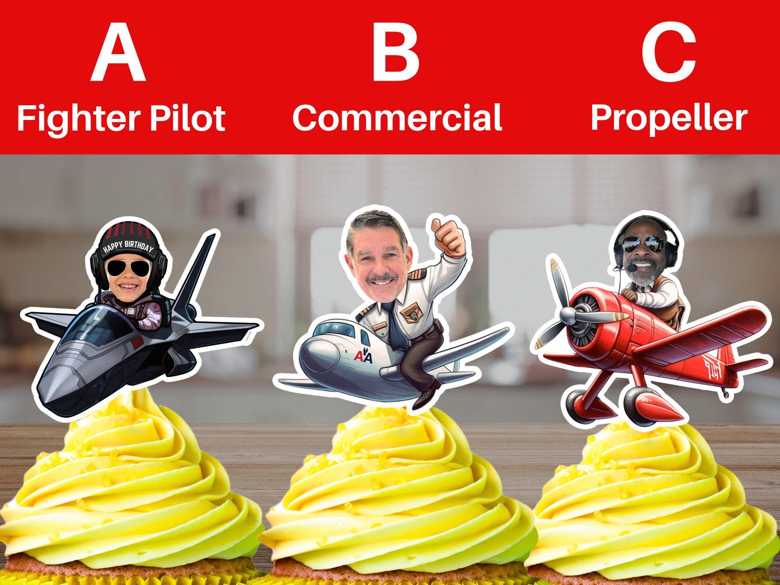 Funny Pilot Cupcake Plane Toppers Party With Airplane and Pilot With ...