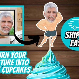 Funny Over the Hill Bodybuilder Cupcake Toppers Custom Face & Age ...