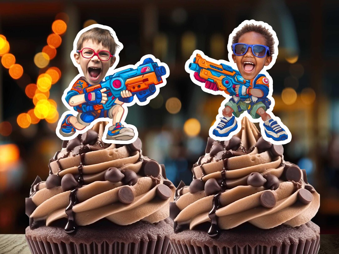 Custom Toy Gun Cupcake for Battle Birthday Party. Toy Gun Birthday ...