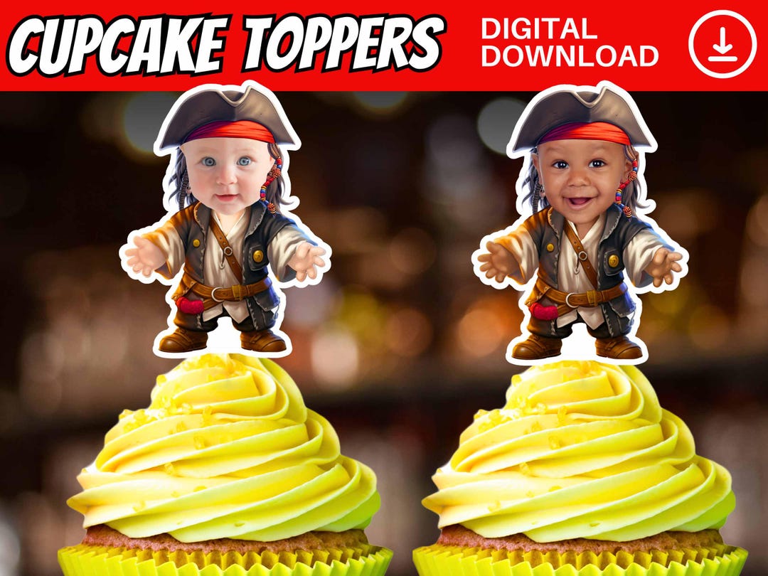 Printable Custom Pirate Cupcake Arrr Little Pirate Turning One Birthday ...