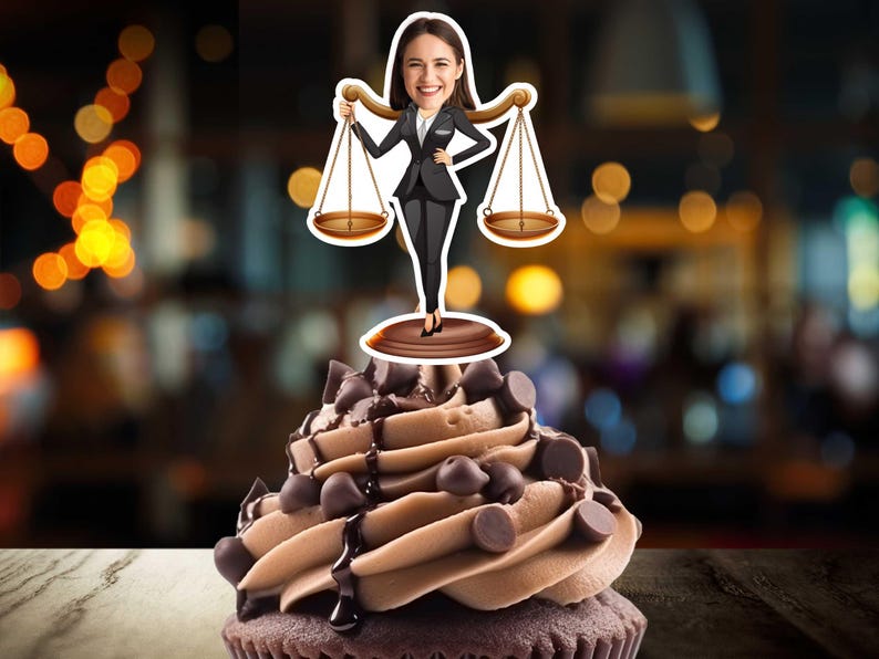 Law School Grad Cupcake Toppers Attorney Custom Face With Scales of ...