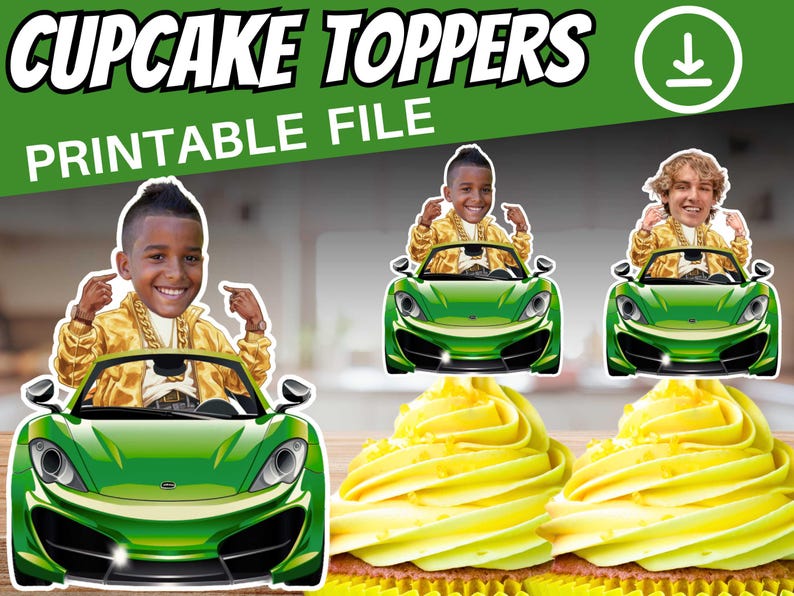 Printable Hip Hop Sports Car Cupcake Toppers Rapper With Fast Luxury ...