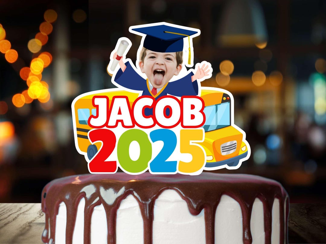 Kids Graduation Cake Toppers Custom Face & Name Kindergarten Graduate ...