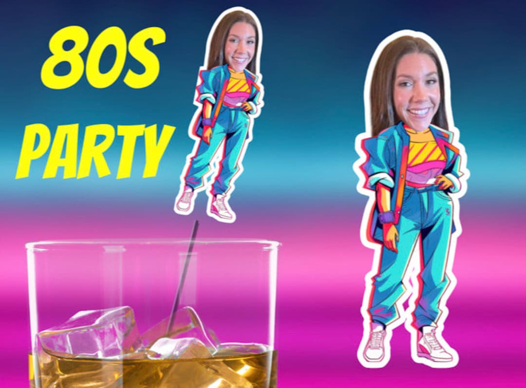 Funny 80s Themed Drink Stirrers Custom Face, Birthday Bachelor ...