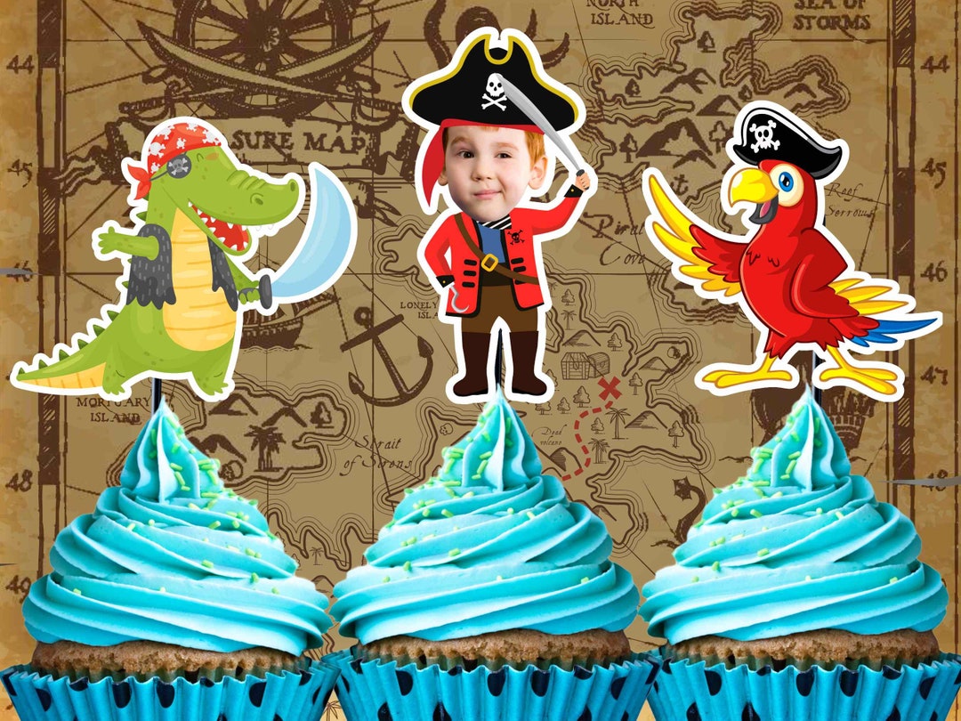 Funny Pirate Birthday Cupcake Toppers Custom Photo Sea Pirate Ship ...