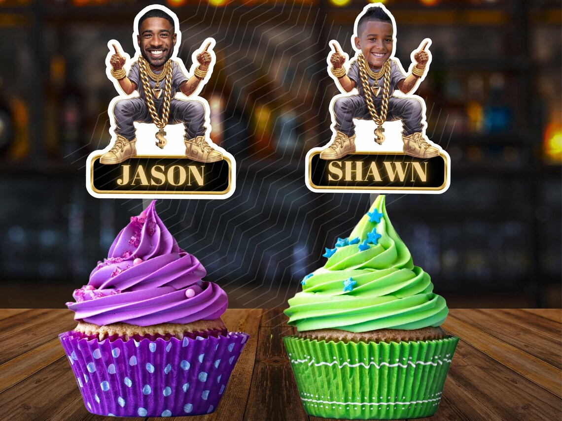 Printable Hip Hop Drink Stirrers and Cupcake Caricature Gold Chains ...