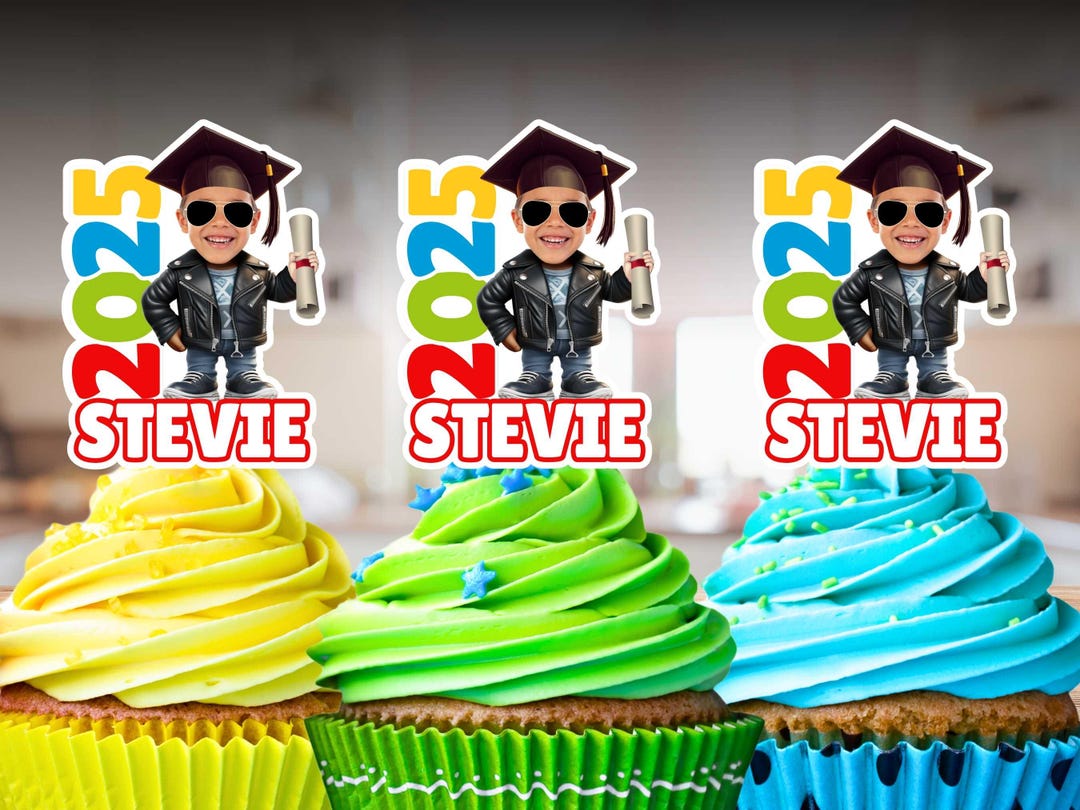 Kids Graduation Cupcake Toppers Custom Face & Name Kindergarten ...