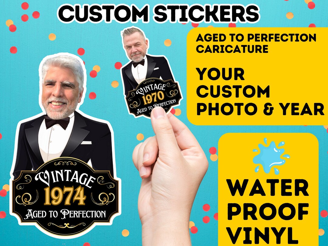 Vintage Aged to Perfection Photo Stickers Funny Tuxedo Caricature With ...