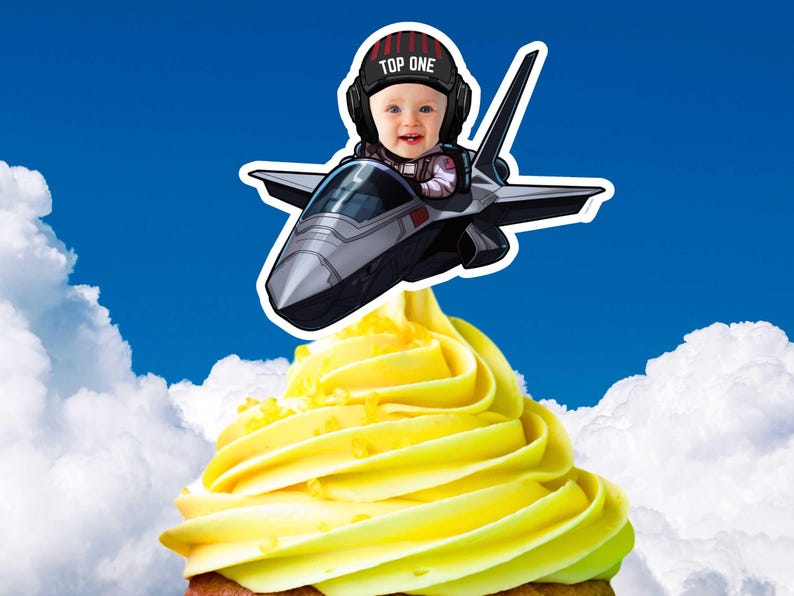Printable Top One Cupcake Toppers 1st Birthday Top One Fighter Pilot W ...