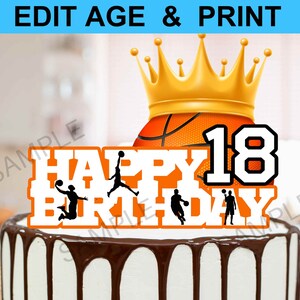 Basketball Cake Topper | Printable Custom Age | Instant Download ...