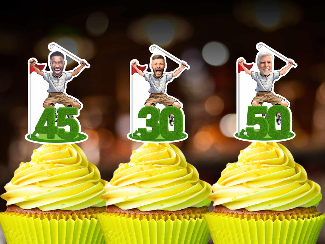 Funny Golf Over the Hill Cupcake Toppers Personalized With Face and Age ...